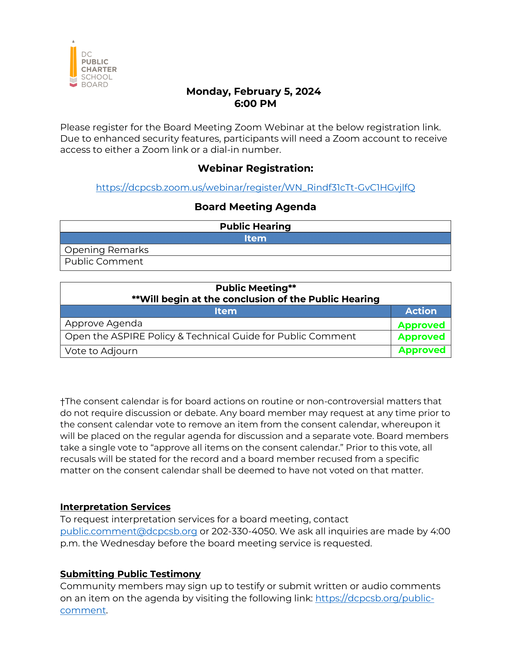 Special Meeting February 2024 Dc Pcsb